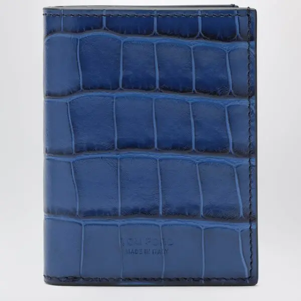 TOM FORD Book-style Card Holder In Glossy Crocodile-effect Leather