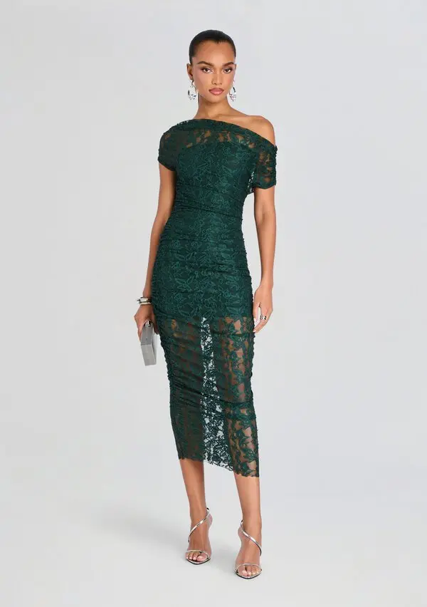 SEROYA Noel Mesh Midi Dress - Evergreen