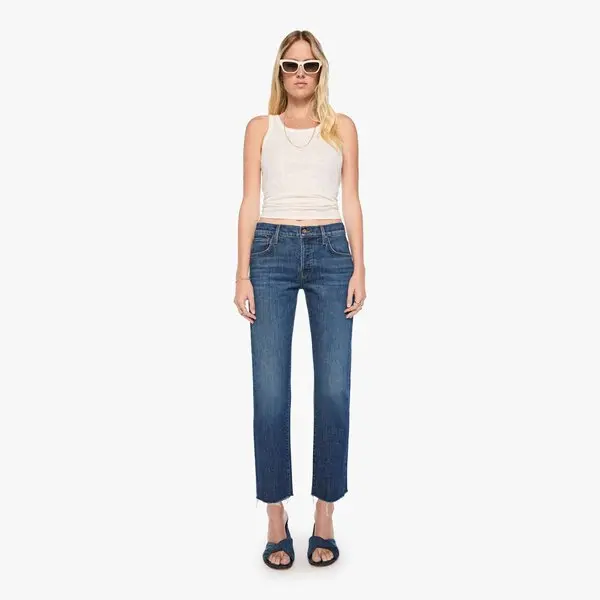 MOTHER The Mid Rise Hiker Hover Fray That Belongs In A Museum Jeans - Blue