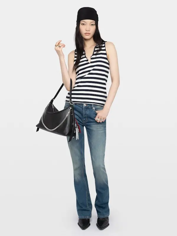 Zadig&Voltaire Striped Cotton Tank Top With Henley Neckline