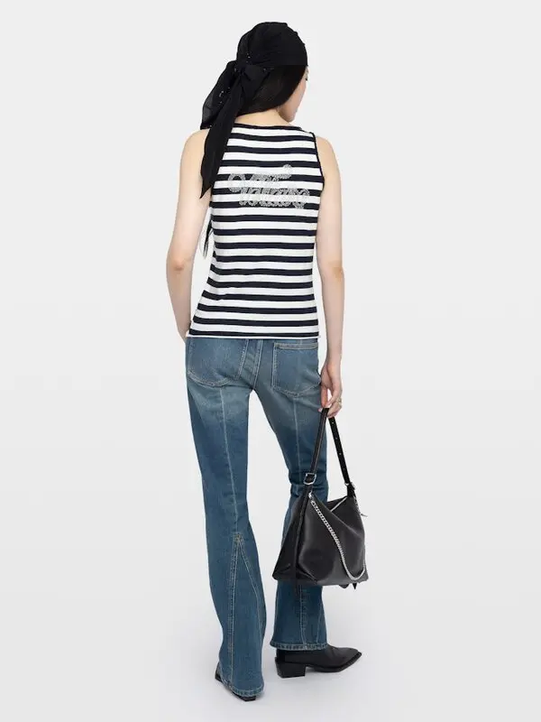 Zadig&Voltaire Striped Cotton Tank Top With Henley Neckline