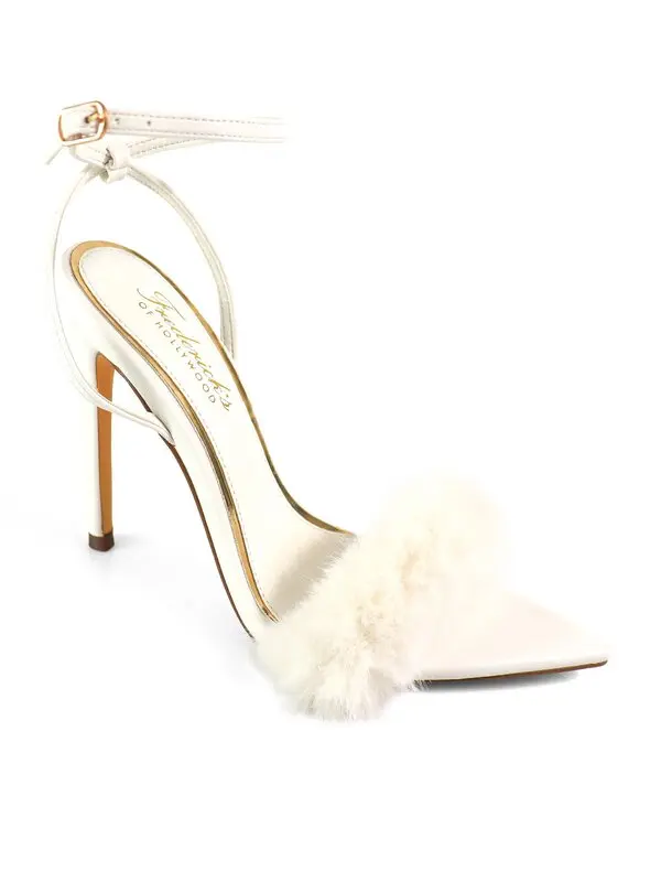 Frederick's Of Hollywood Aileen Pointed Toe Heel With Feather Detailing - White