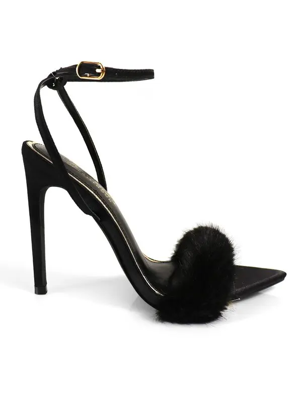 Frederick's Of Hollywood Aileen Pointed Toe Stiletto Sandal With Feather Detail