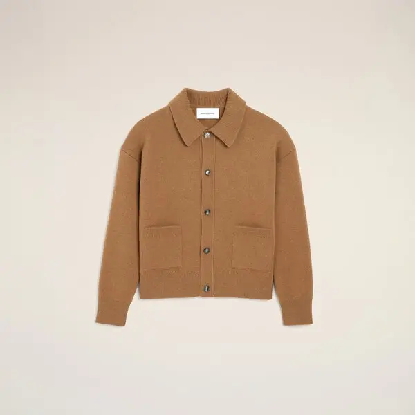 AMI Paris Brown Wool Shirt Collar Cardigan Brown