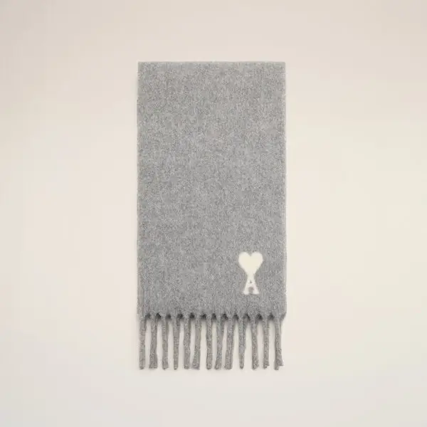 AMI Paris Grey Alpaca Scarf With De Coeur Grey