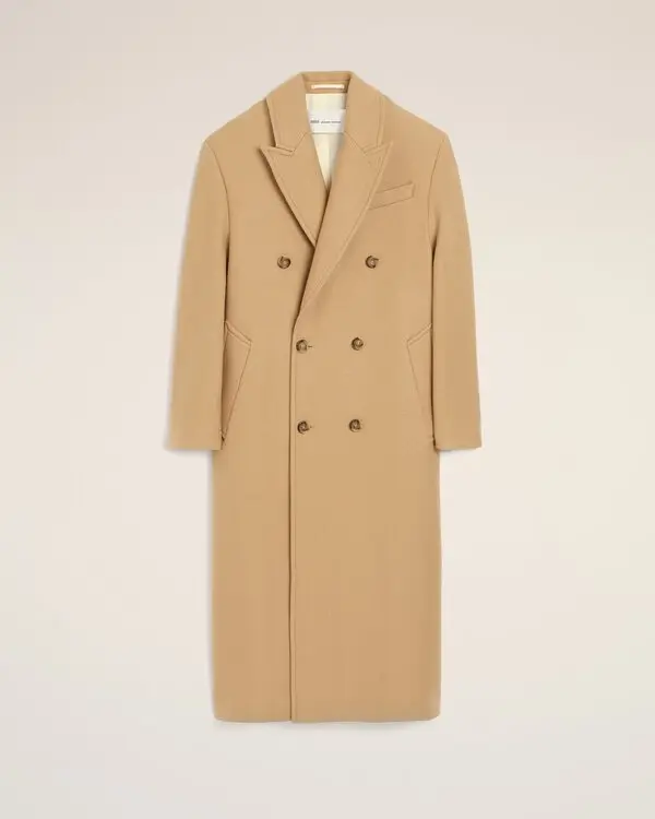 AMI Paris Long Beige Double-breasted Wool Coat Beige - Mastic Beige