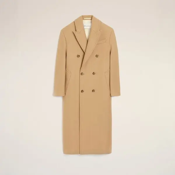 AMI Paris Long Beige Double-breasted Wool Coat Beige