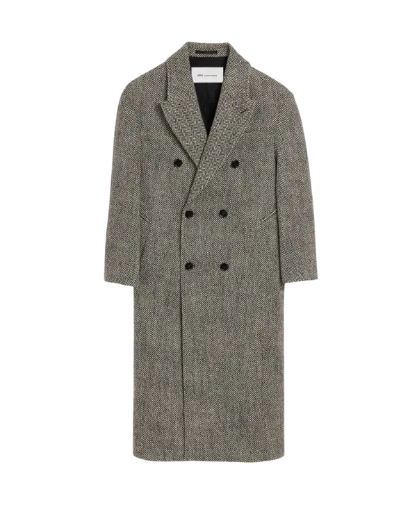 AMI Paris Double-breasted Wool Coat - Black/ivory