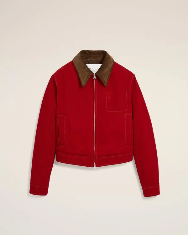 AMI Paris Red Cotton Zipped Jacket With De Coeur Red - Ruby Red