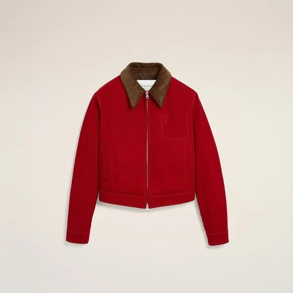 AMI Paris Red Cotton Zipped Jacket With De Coeur Red