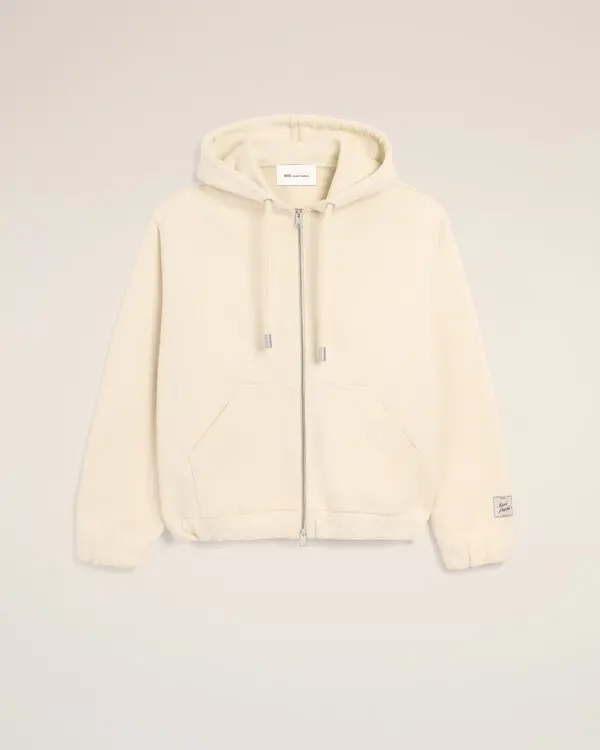 AMI Paris White Zipped Cotton Hoodie With Heritage Label White - Ivory