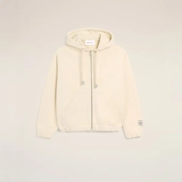 AMI Paris White Zipped Cotton Hoodie With Heritage Label White