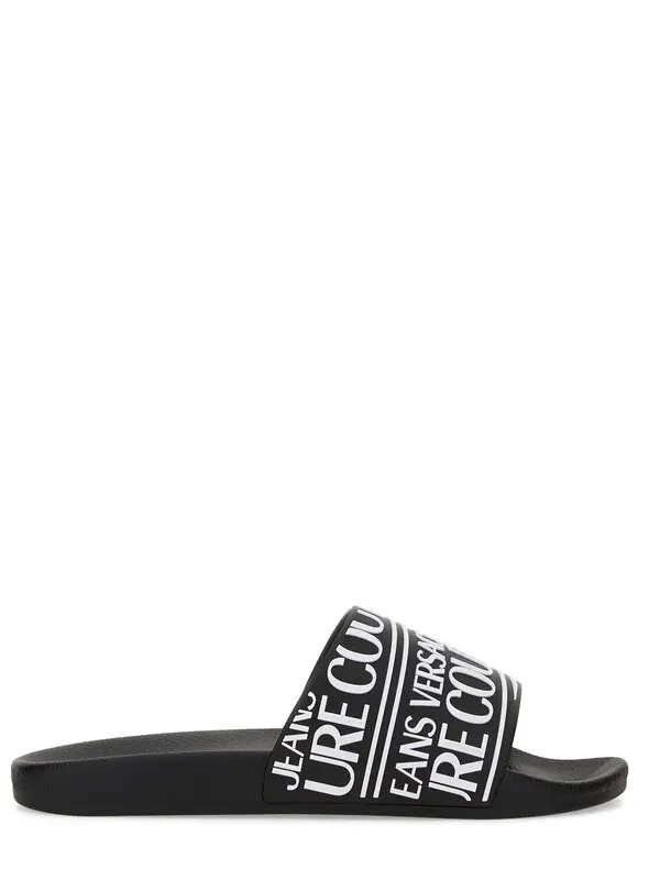Versace Logo Slide Sandals - Black