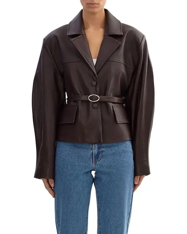 LAMARQUE Leather Belted Jacket - Mahogany