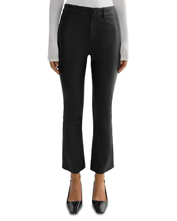 LAMARQUE Stretch Leather Crop Flare Pants - Black