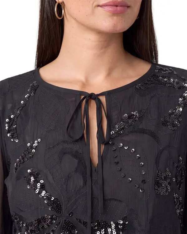 LIVERPOOL Embellished Boat Neck Long Sleeve Top