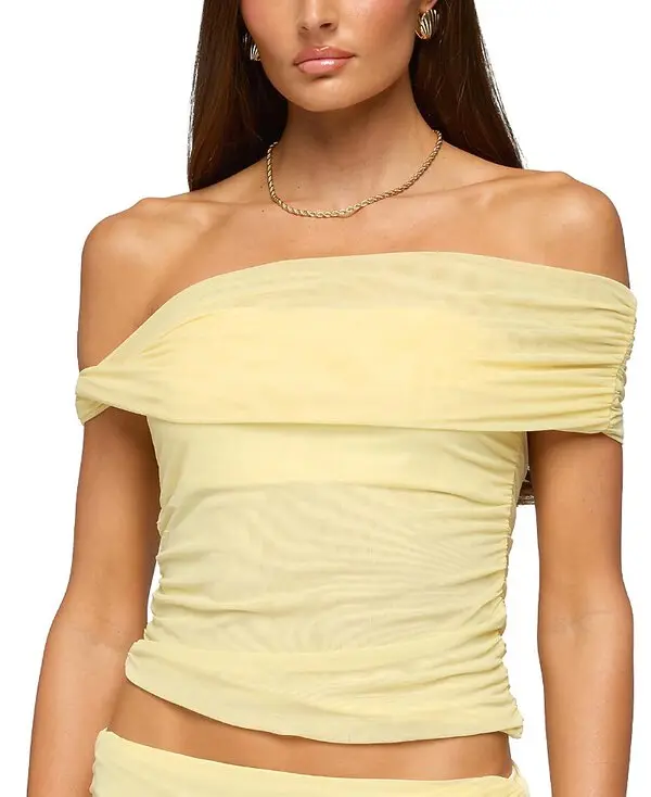 EDIKTED Raquela Twist Off Shoulder Ruched Top - Light-yellow