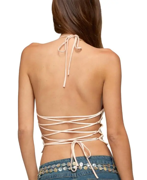 EDIKTED Catia Sequin Mesh Halter Top