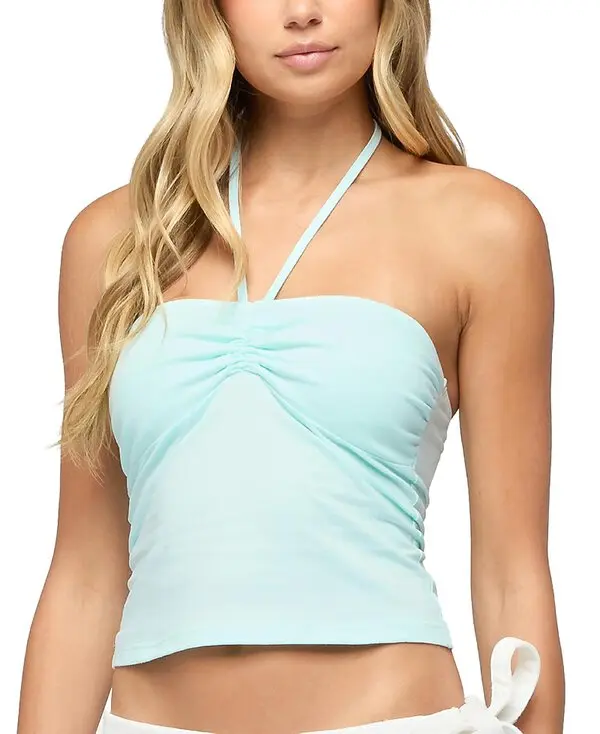 EDIKTED Yolandi Ruched Halter Top - Aqua