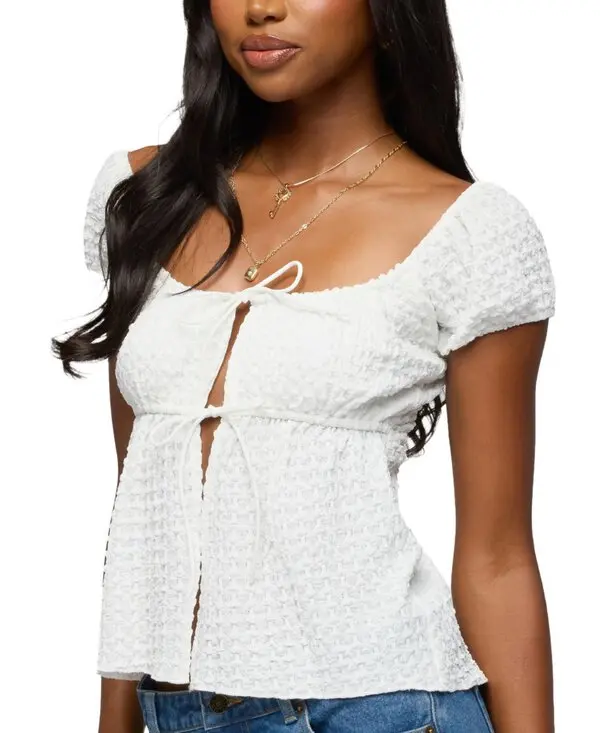 EDIKTED Dorothey Textured Tie Front Top