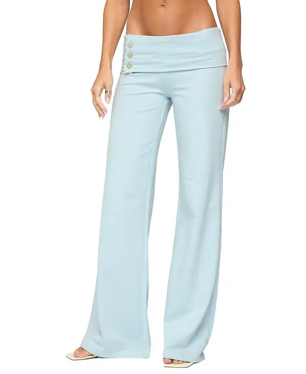 EDIKTED Wide Leg Pants - Light-blue