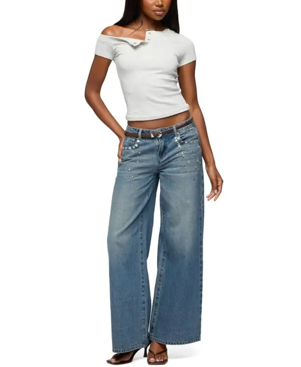 EDIKTED Jubilee Off Shoulder Henley Top