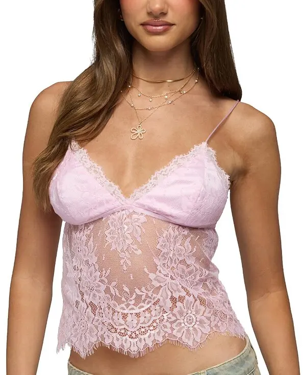 EDIKTED Ottilie Lace & Satin Effect Top - Light-pink