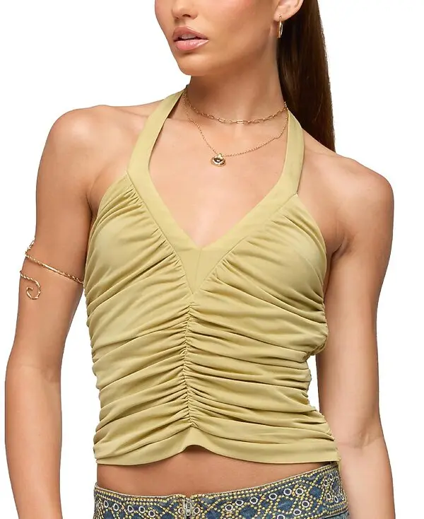 EDIKTED Jackey Ruched V Neck Halter Top - Green
