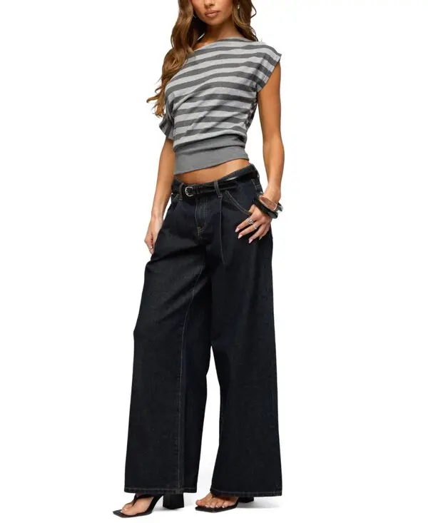 EDIKTED Kittie Striped Off Shoulder Top
