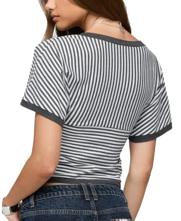 EDIKTED Primrosa Striped V Neck Flutter Top