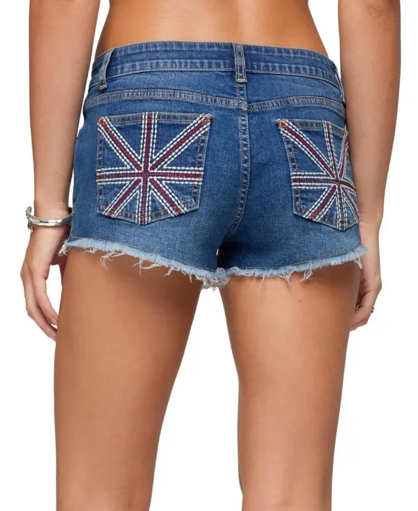EDIKTED Union Jack Embellished Denim Shorts