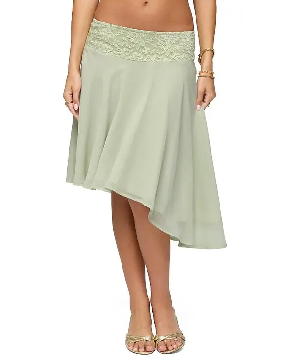 EDIKTED Evia Asymmetric Midi Skirt - Sage