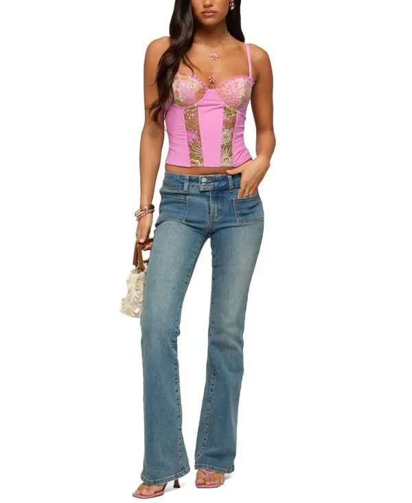 EDIKTED Inka Floral Sequin Bead Cupped Corset