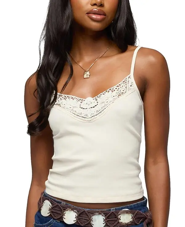 EDIKTED Fawnie Crochet Ribbed Tank Top