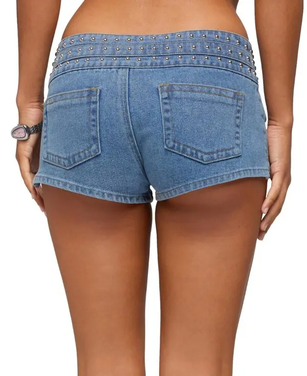 EDIKTED Odetta Studded Low Rise Denim Shorts