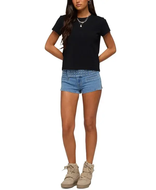 EDIKTED Odetta Studded Low Rise Denim Shorts