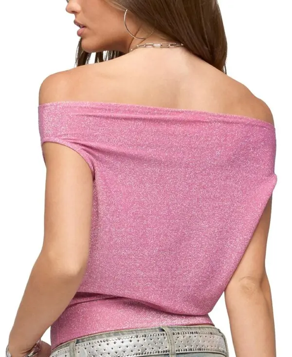 EDIKTED Nolah Metallic Off Shoulder Top