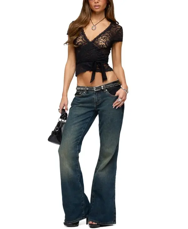 EDIKTED Elovie Sheer Lace Wrap Top