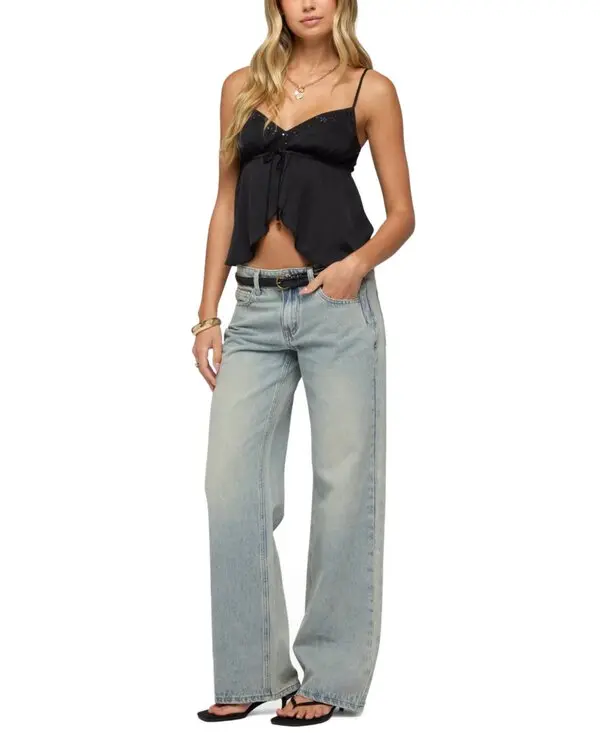 EDIKTED Liby Spilt Front Babydoll Top
