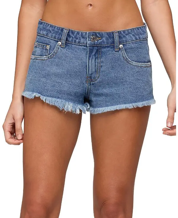 EDIKTED Crochet Pockets Low Rise Denim Micro Shorts - Blue-washed