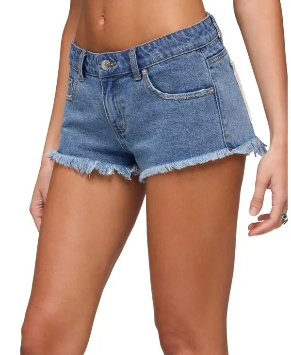 EDIKTED Crochet Pockets Low Rise Denim Micro Shorts