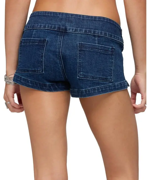 EDIKTED Double Belted Low Rise Denim Shorts