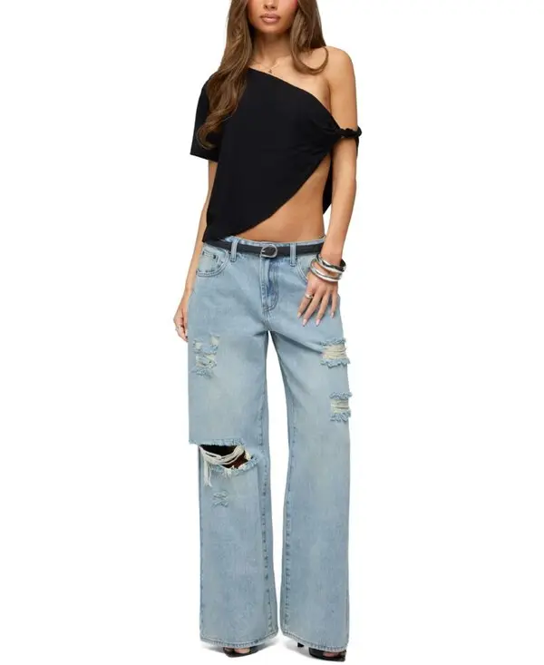 EDIKTED Asymmetric Twisted Off Shoulder Top