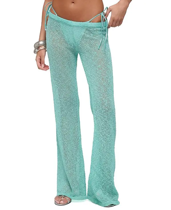 EDIKTED Bena Textured Knit Flared Pants - Turquoise