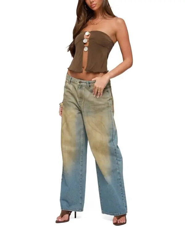 EDIKTED Lee Iridescent Strapless Cutout Top