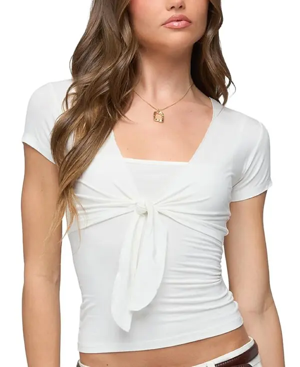 EDIKTED Malka Two Piece Tie Front Top - White