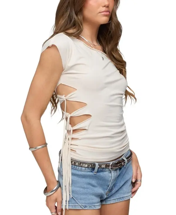 EDIKTED Rosa Off Shoulder Cutout Tie Top