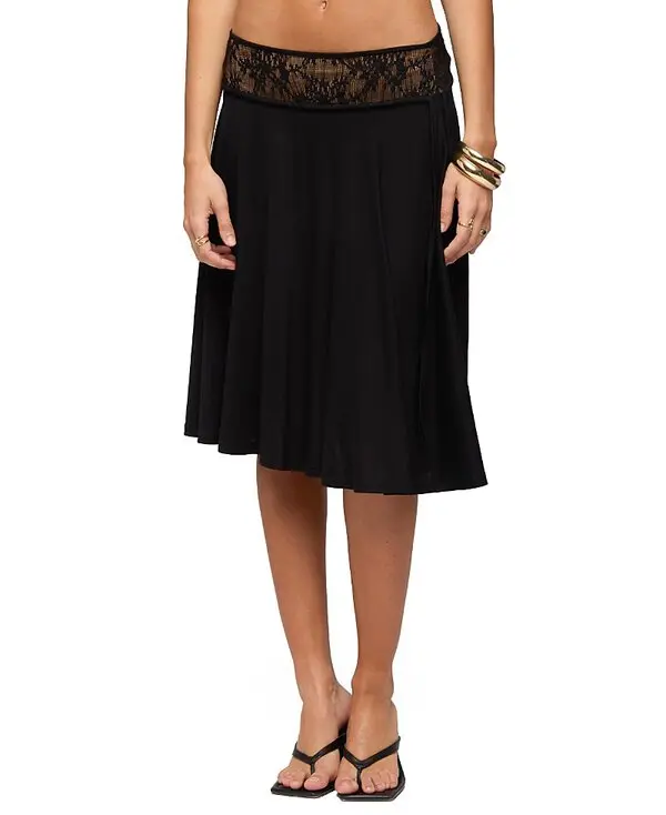 EDIKTED Crochet Waist Midi Skirt - Black
