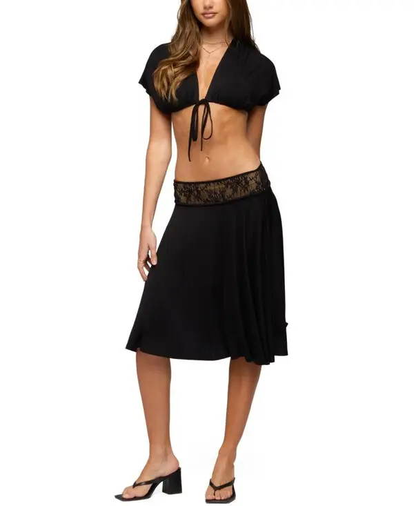 EDIKTED Crochet Waist Midi Skirt