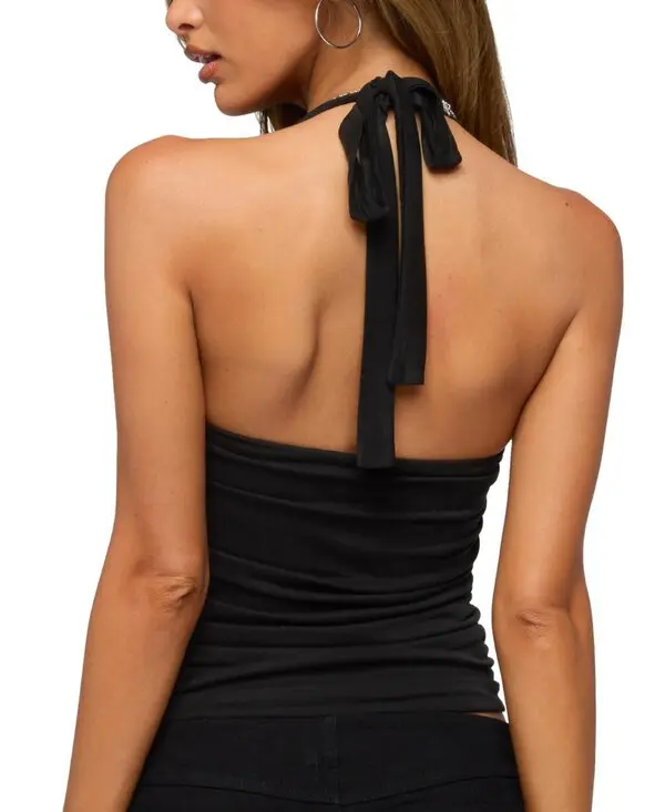 EDIKTED Ruched Sequin Halter Top